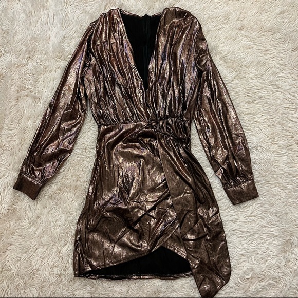 Dresses | Metallic Deep V Mini Dress | Poshmark